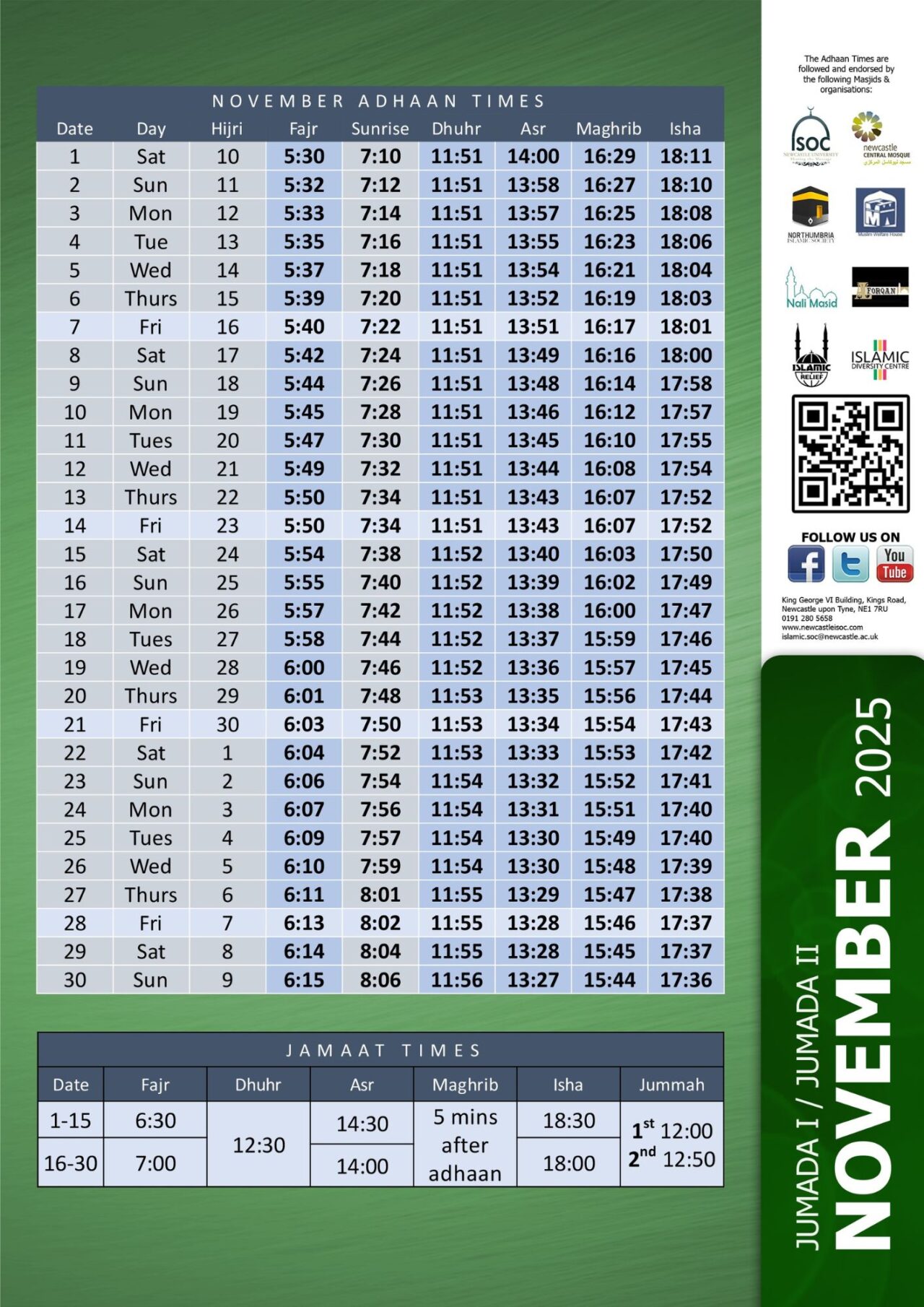 Prayer Times - Newcastle ISoc